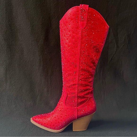 Forever 21 | Shoes | Forever River Ii Ruby Red Rhinestone Tall Cowboy ...